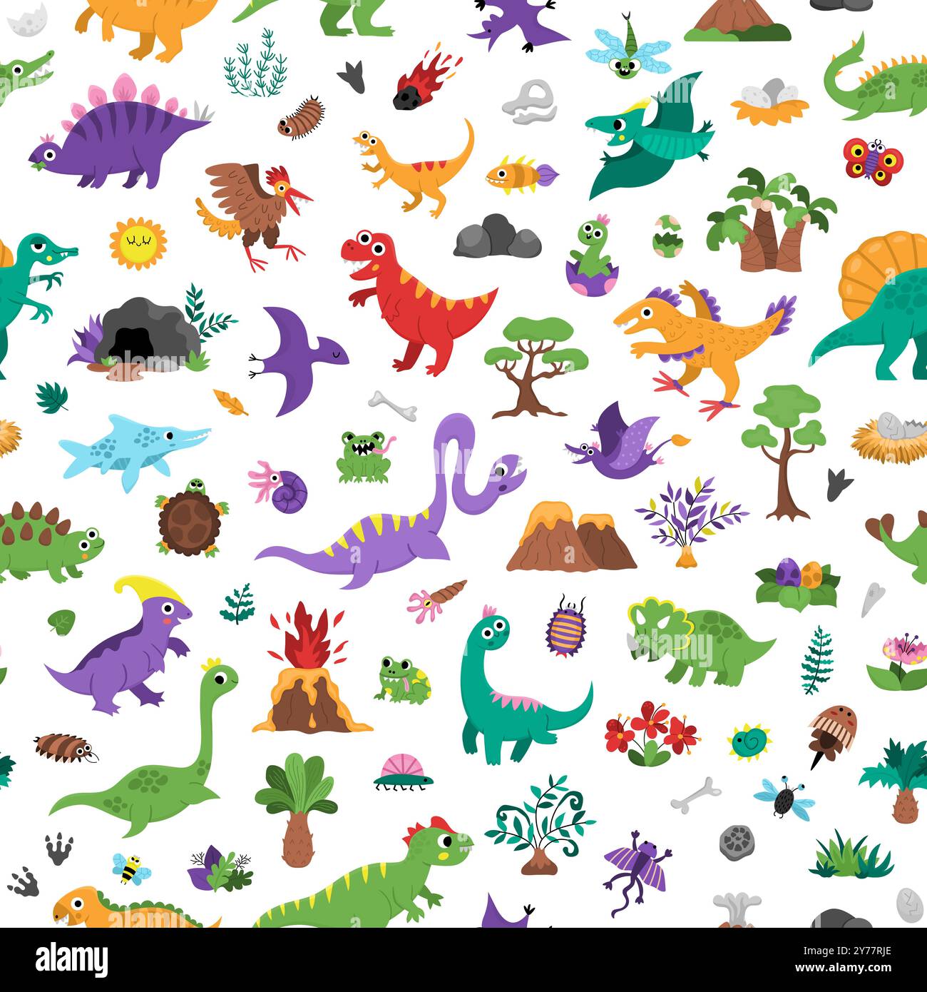 Vector dinosaur seamless pattern. Cute prehistoric animal repeat ...