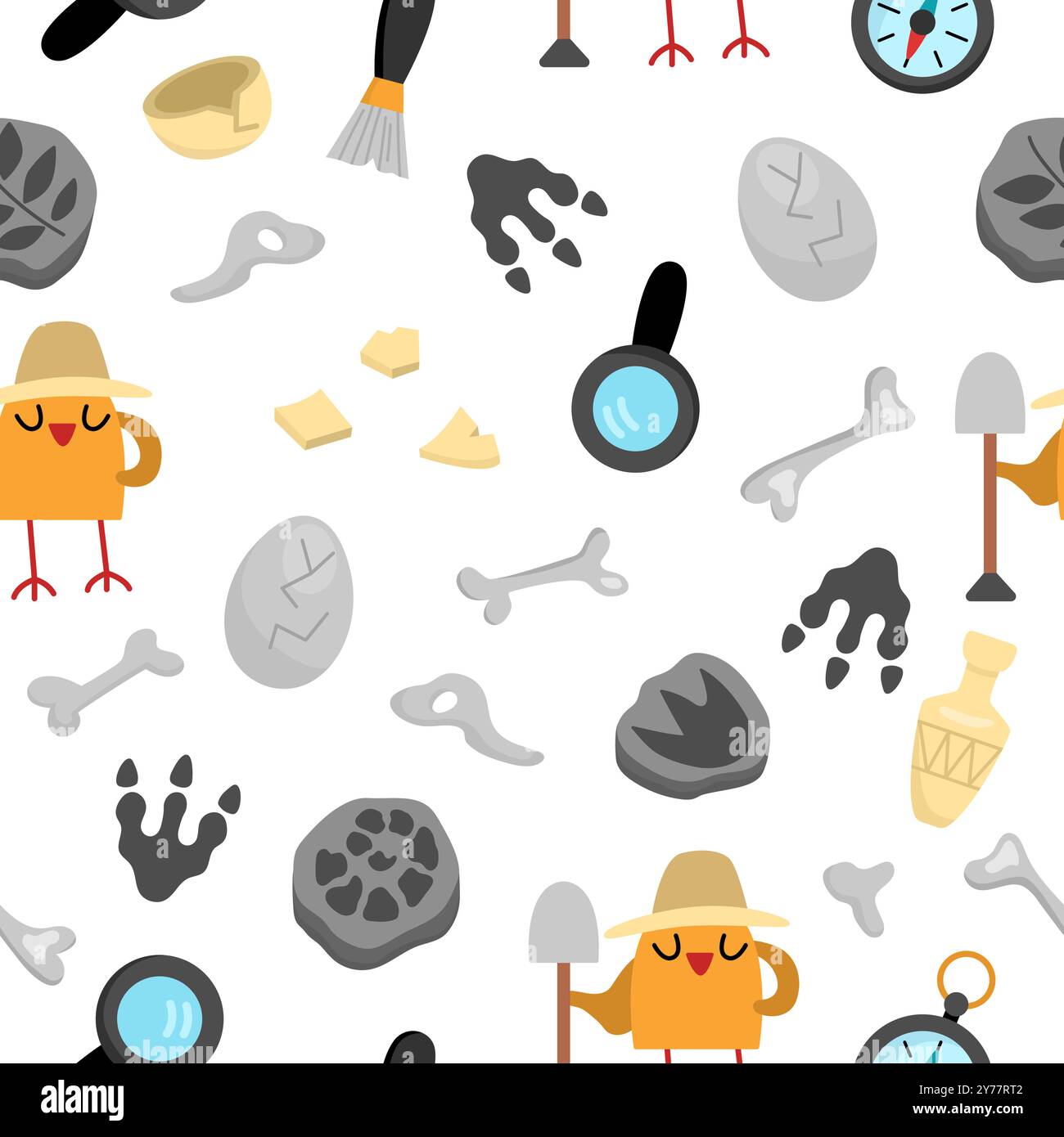 Vector paleontologist seamless pattern. Cute prehistoric animal ...