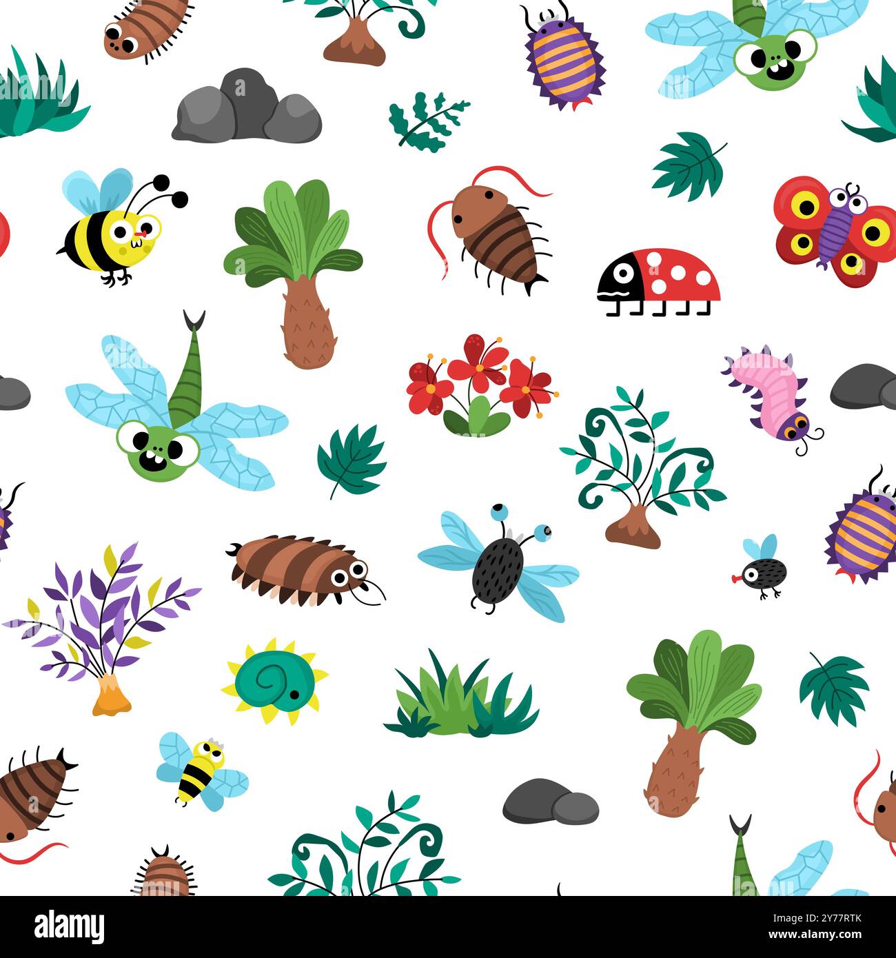 Vector ancient insects seamless pattern. Cute prehistoric animal repeat ...