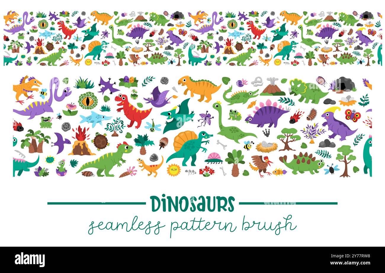 Vector dinosaur horizontal seamless border brush with Pterodactyl ...