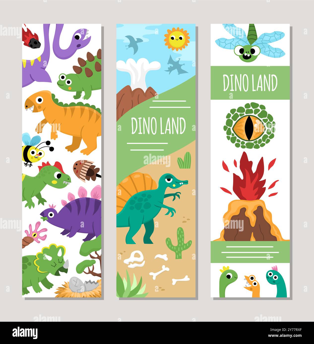 Cute dinosaur bookmarks set with Pterodactyl, Stegosaurus ...