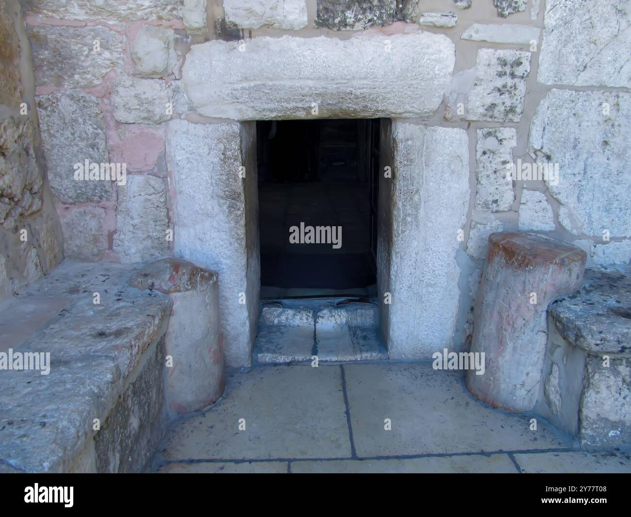 Entry door to Church of the Nativity, Bethlehem Stock Photo - Alamy