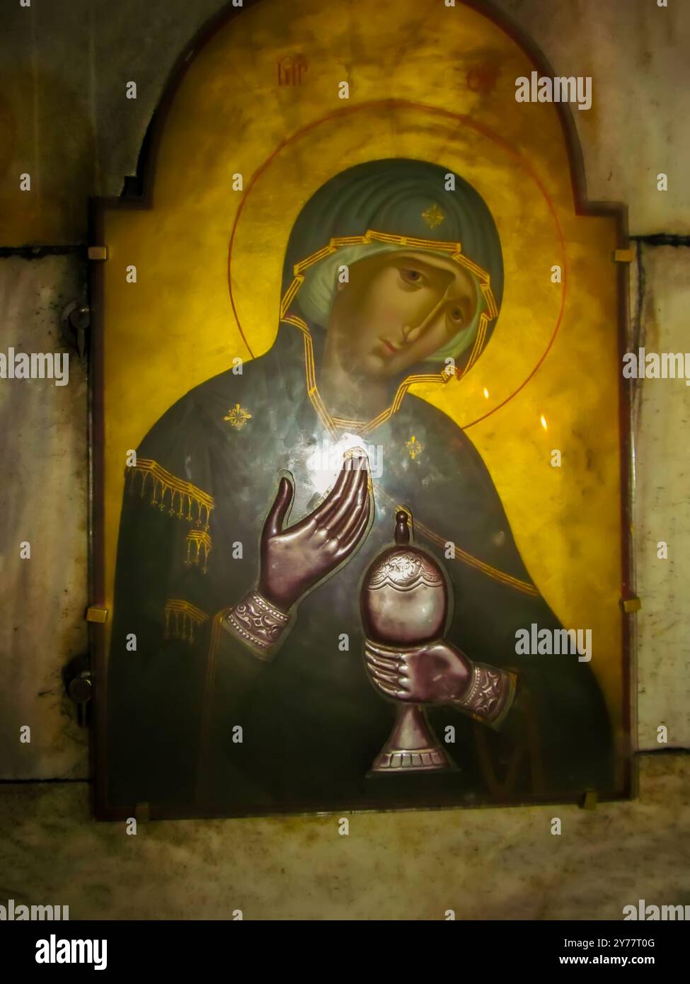 Icon of the Mother of God inside the Edicula, a chapel built on the top ...