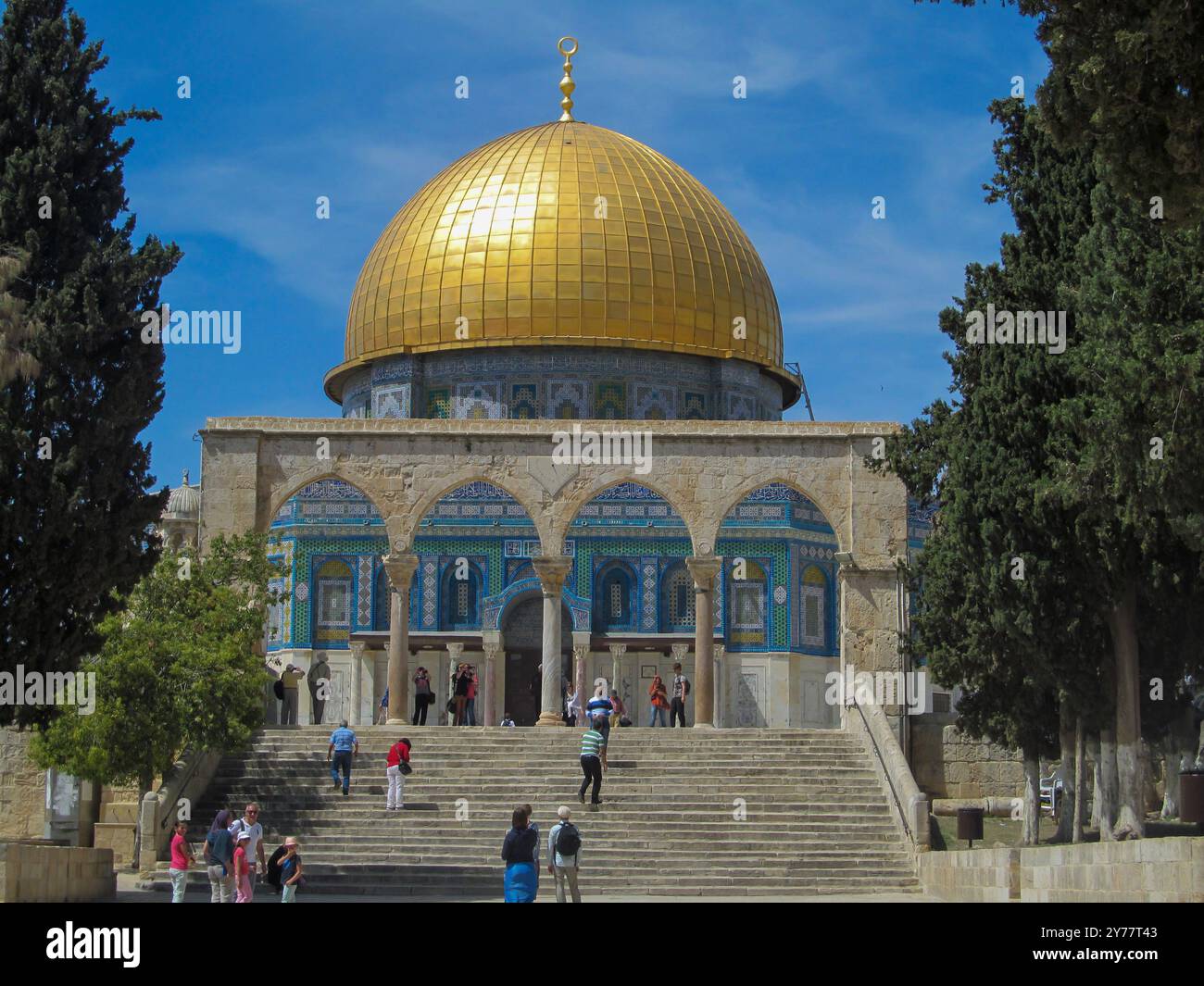 Unidentified tourists visit the mosque of Omar and Dome of the Rock on ...