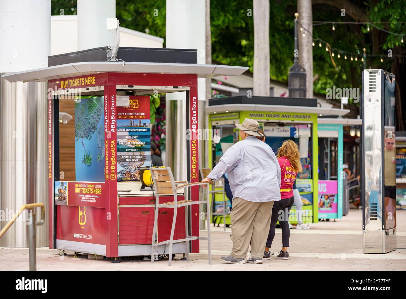 Miami, FL, USA - September 25, 2024: Tourist kiosks at Bayside ...