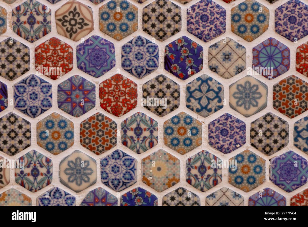 Intricate hexagonal tile patterns showcasing vibrant colors and designs in traditional ...
