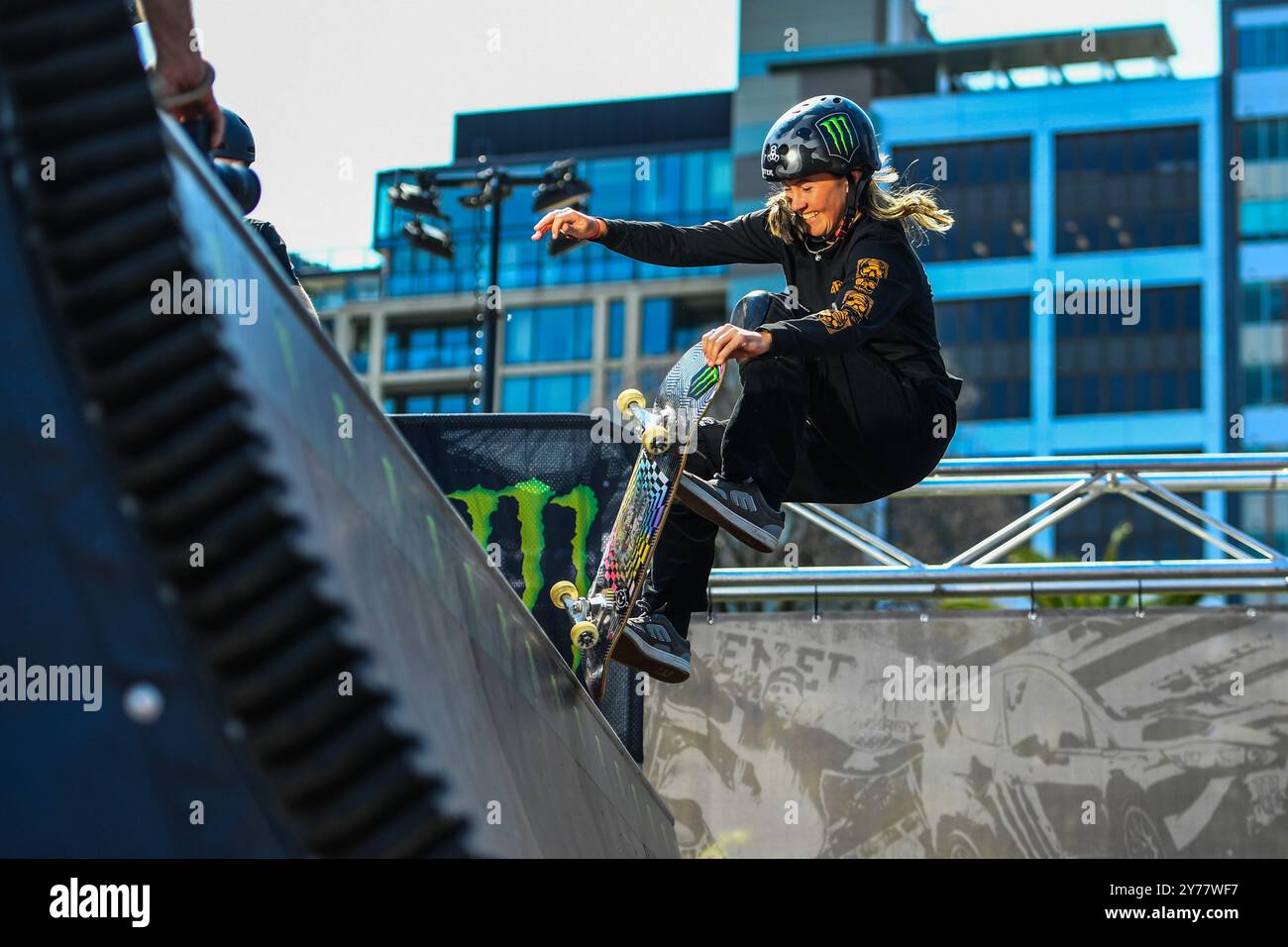 Australian Olympic skateboarder Haylie Powell is seen in action during the Monster Energy Rig ...