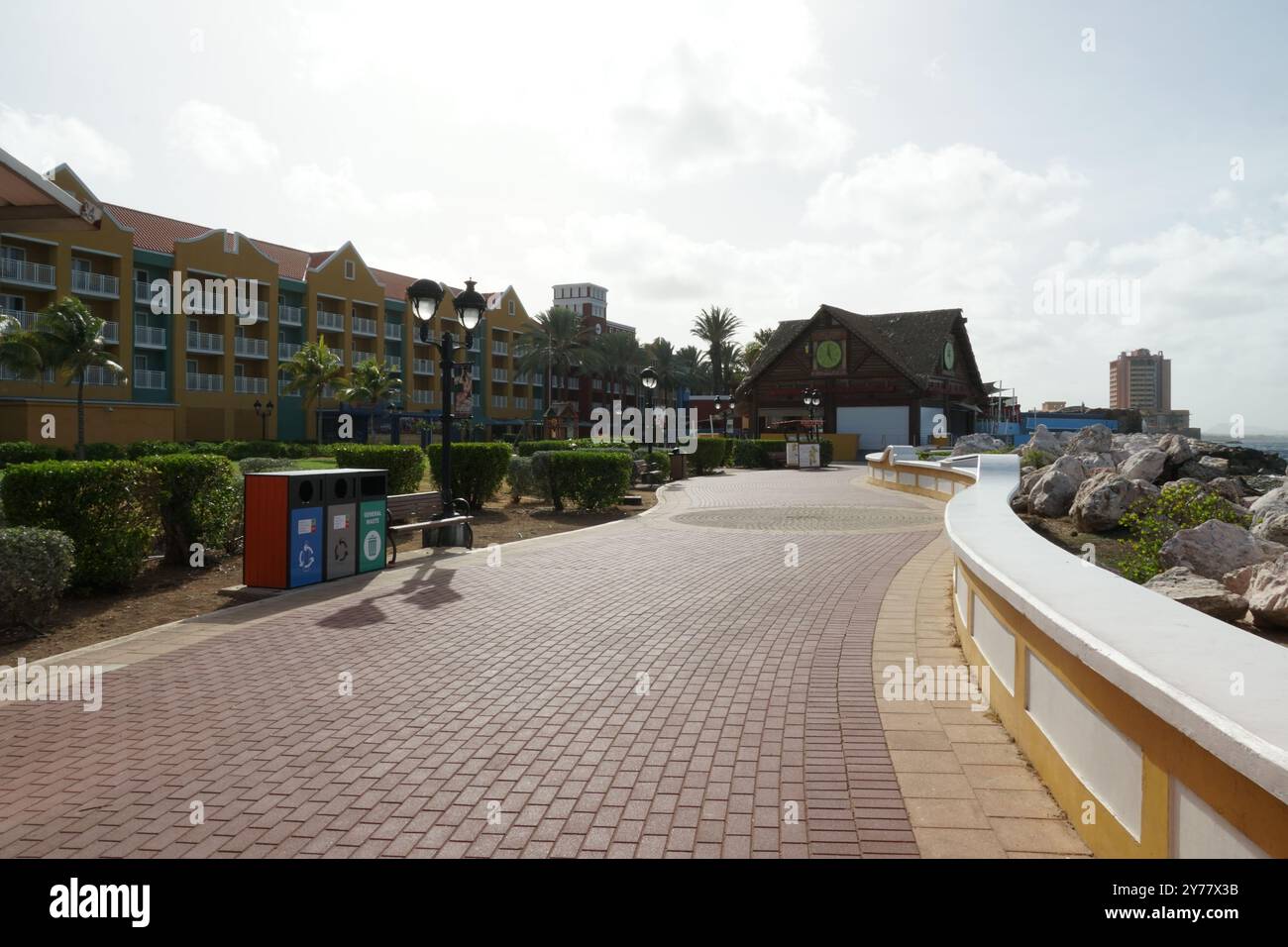 Modern promenade and colourful hotels in waterfront for tourists on the ...