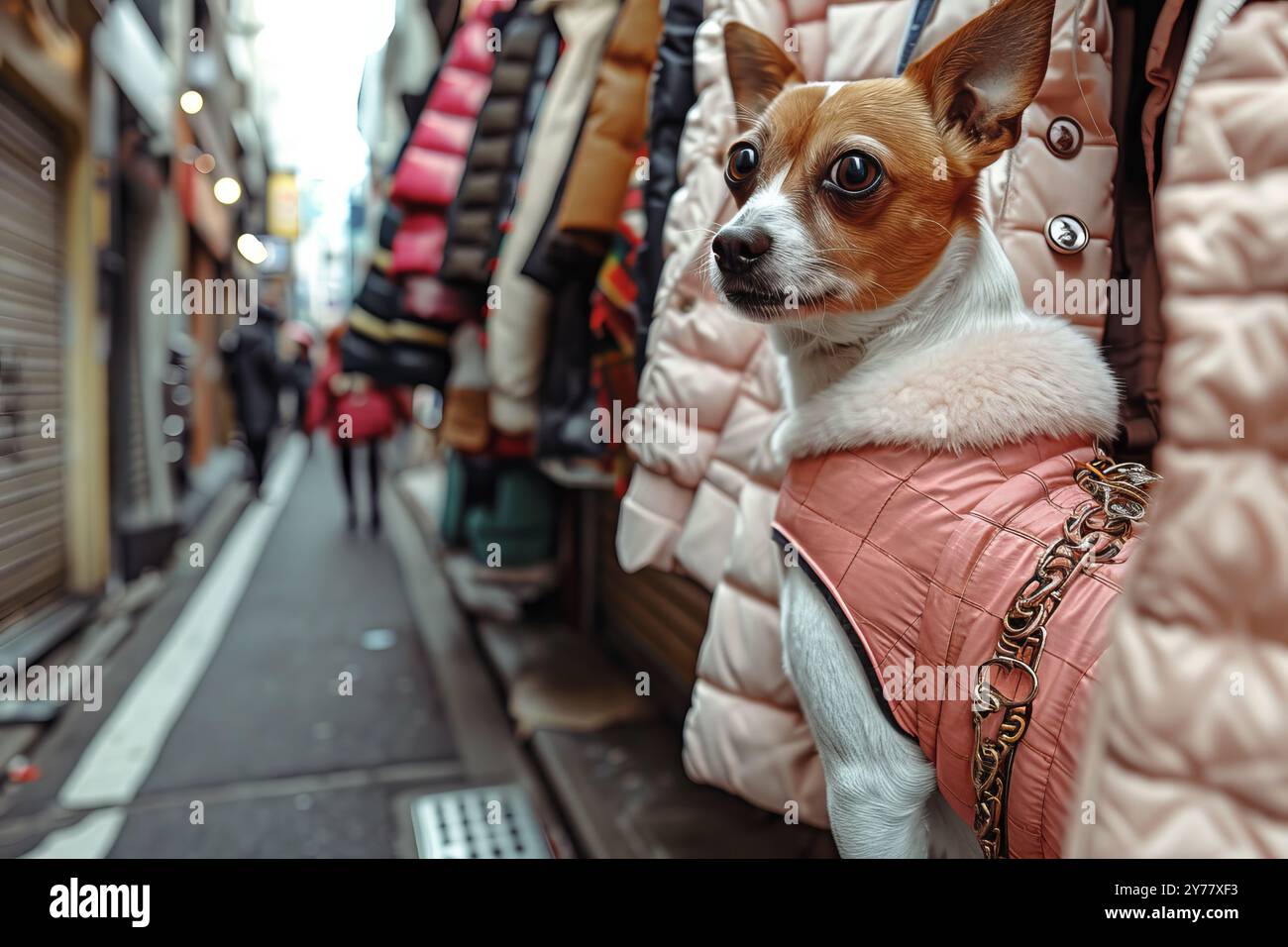 Trendy urban fashion shoot featuring a happy dog in colorful, ultra ...