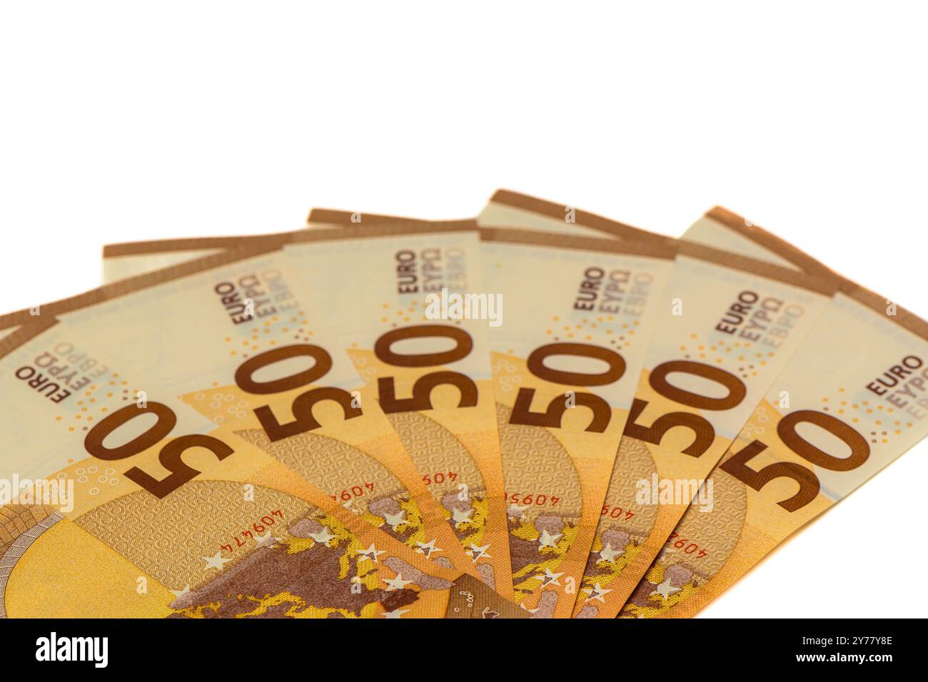 Fan of 50, euro isolated on white background. Euro money notes. Fan of ...