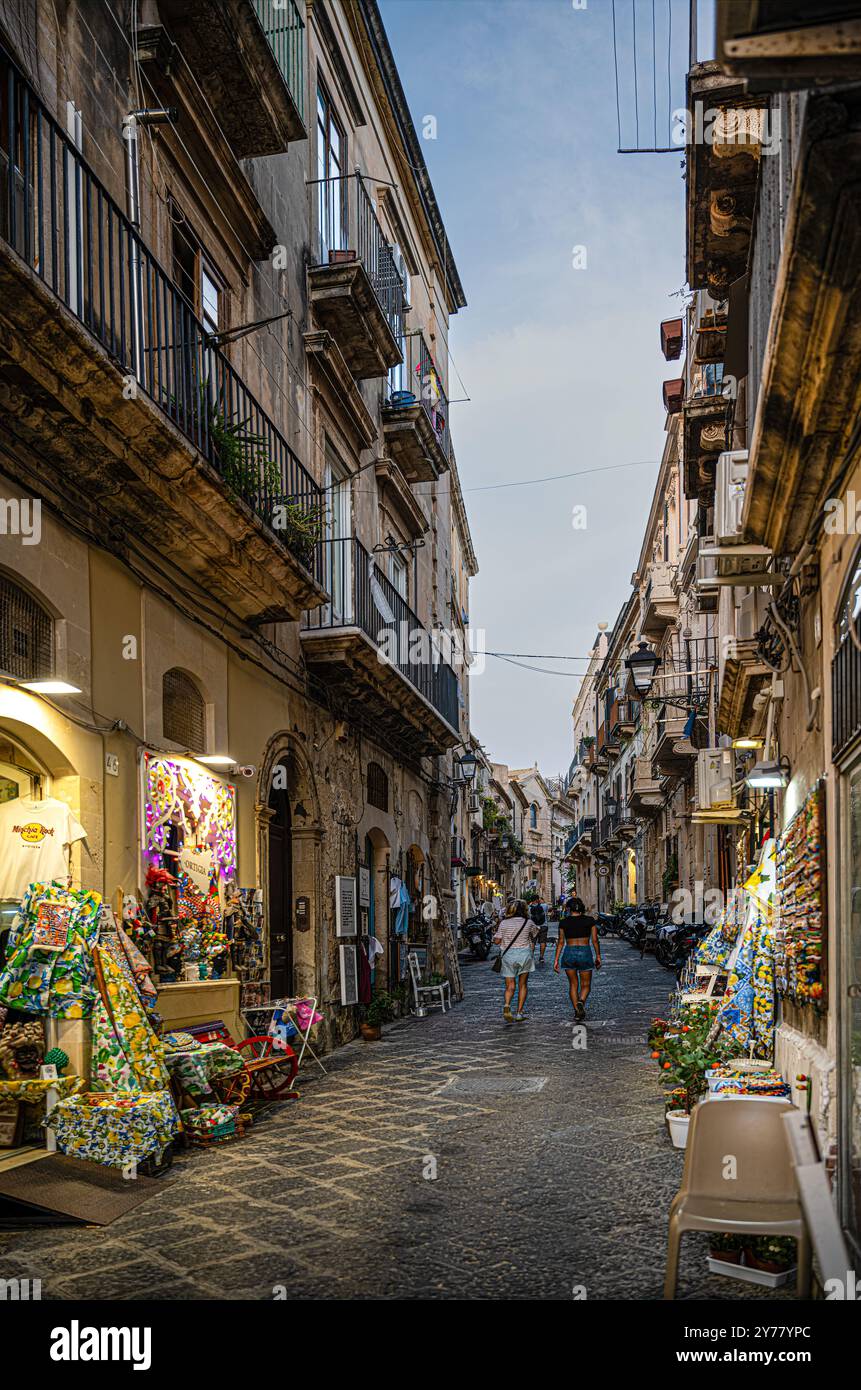 Syracuse, Italy cityscape and street scene at twilight Stock Photo - Alamy