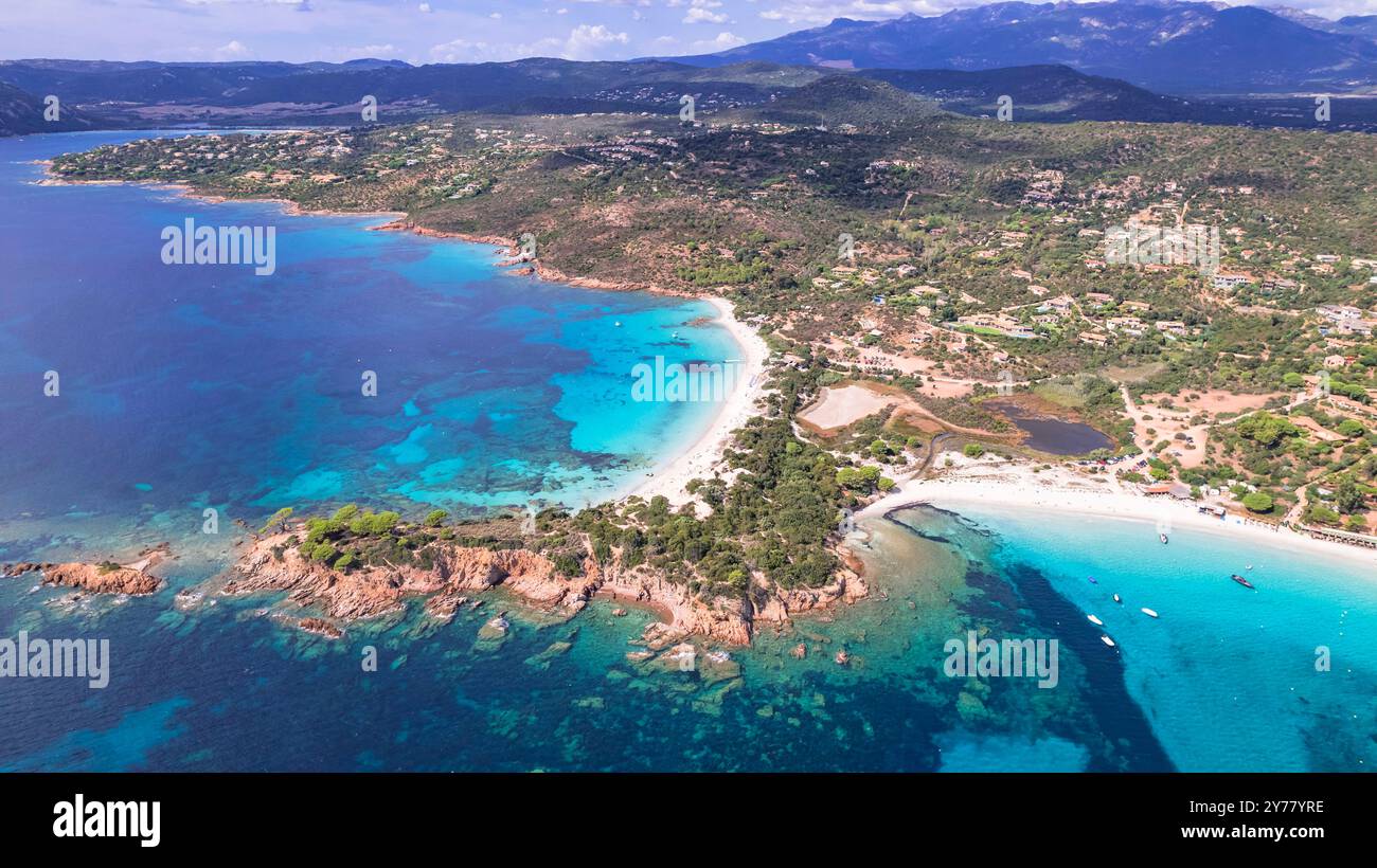 Best beaches of Corsica island. Aerial drone view of beautiful beaches ...