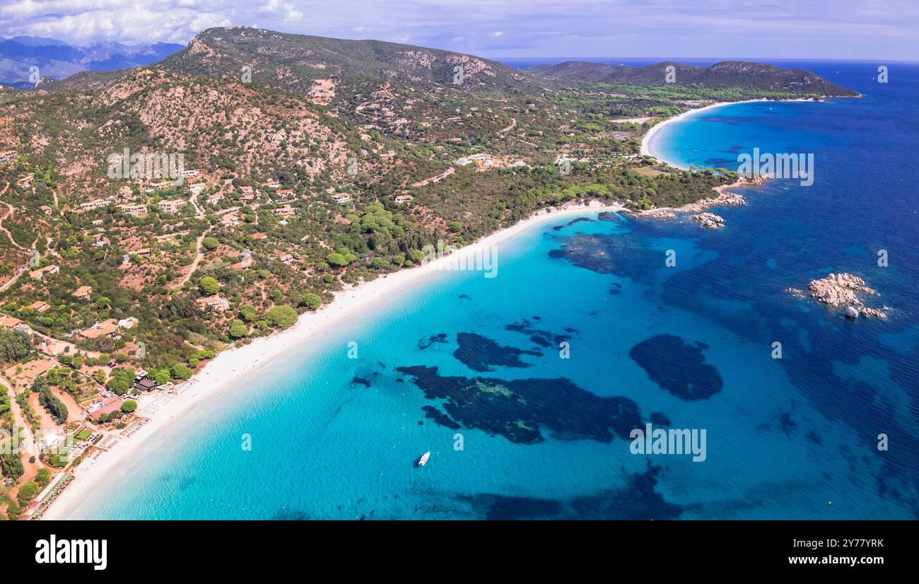 Best beaches of Corsica island. Aerial drone view of beautiful beaches ...