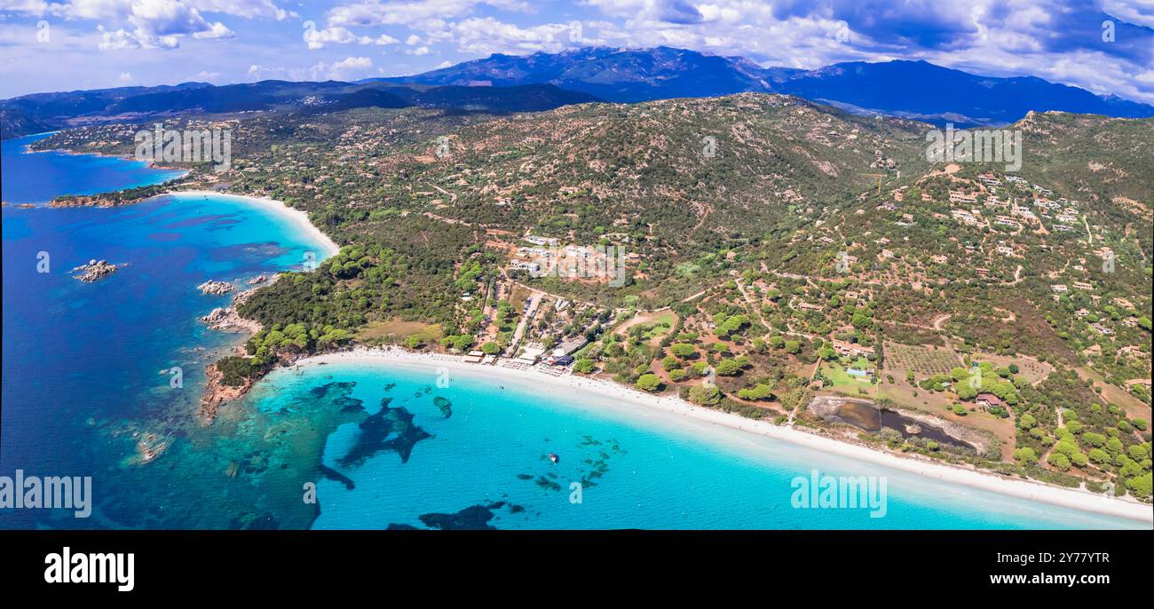 Best beaches of Corsica island. Aerial drone view of beautiful beaches ...