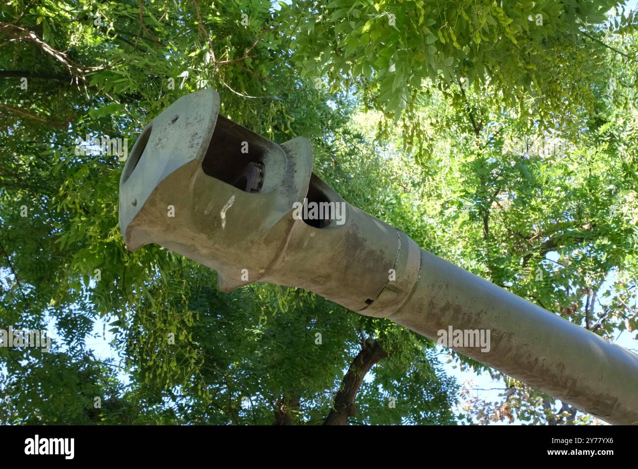 The iron gun of a World War II American armoured Sherman tank exhibited ...