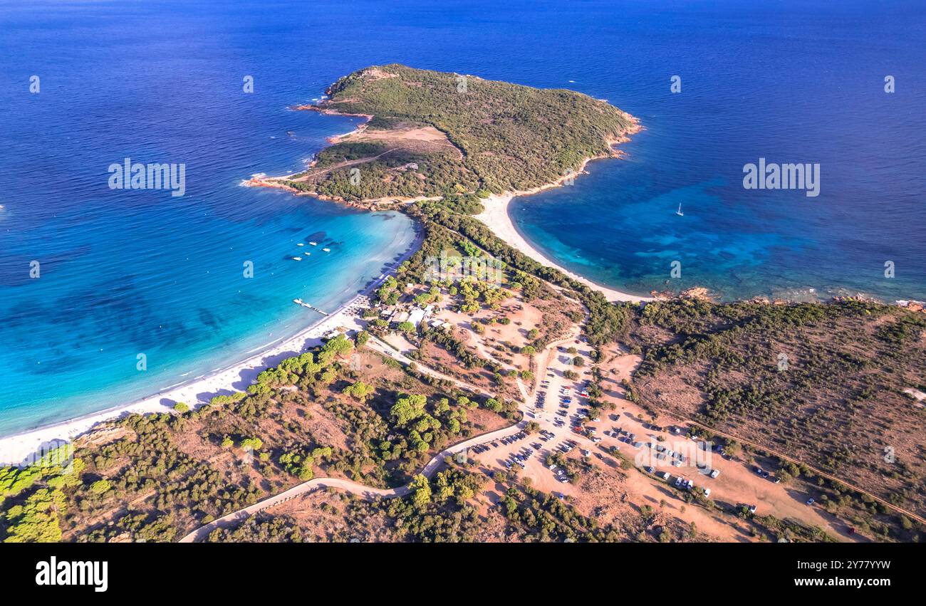 Best beaches of Corsica island - aerial panoramic view of beautiful ...