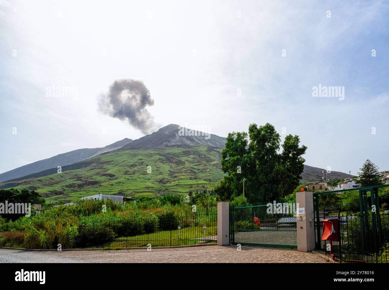 The island Stromboli near Sicily on Tyrrhenian sea, volcano is fuming ...