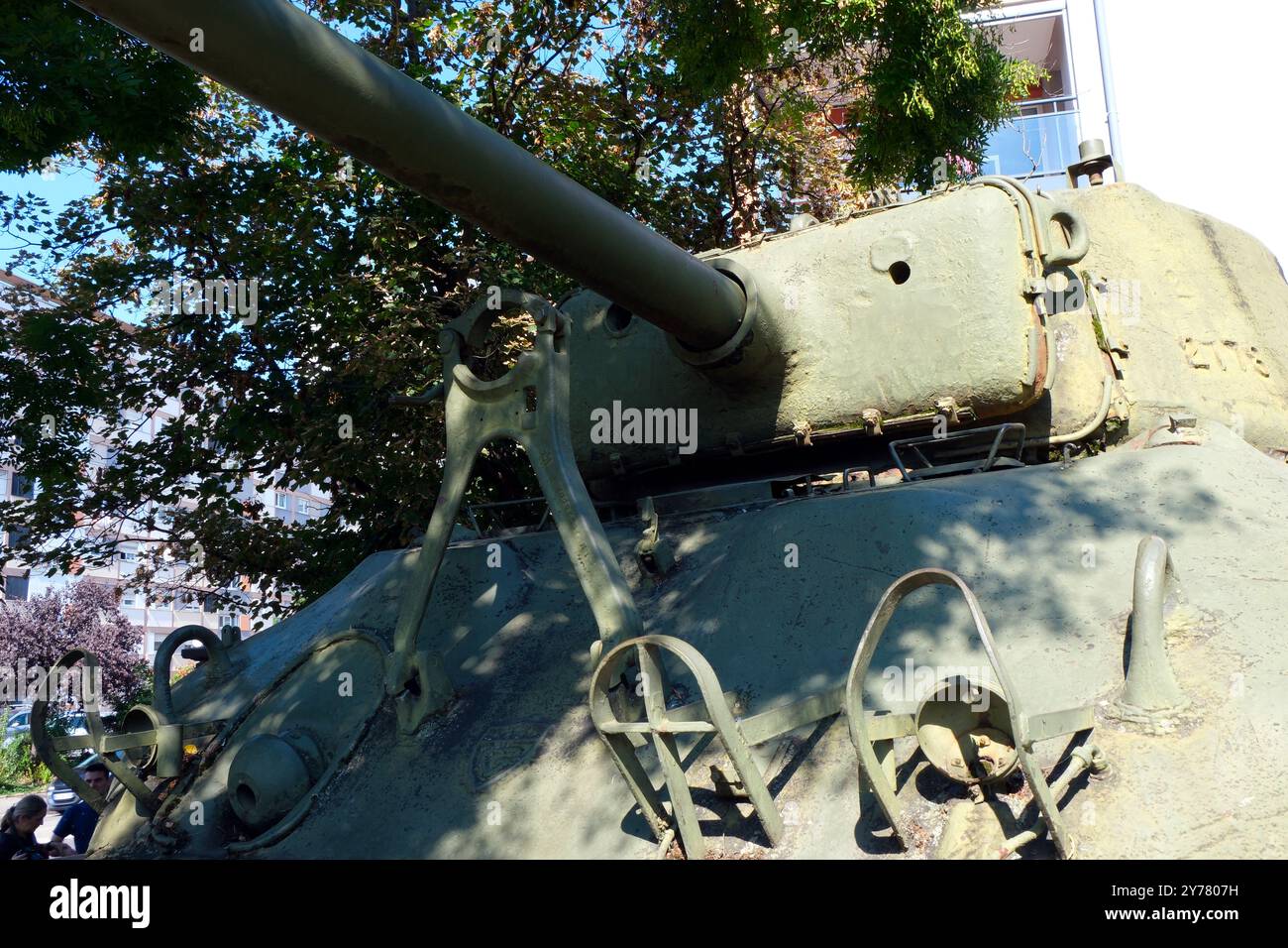 Turret hatch race and gun of a World War II American armoured Sherman ...