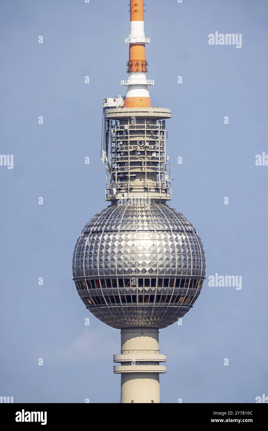 Television tower, close-up view of the tower sphere. At 368 metres high ...