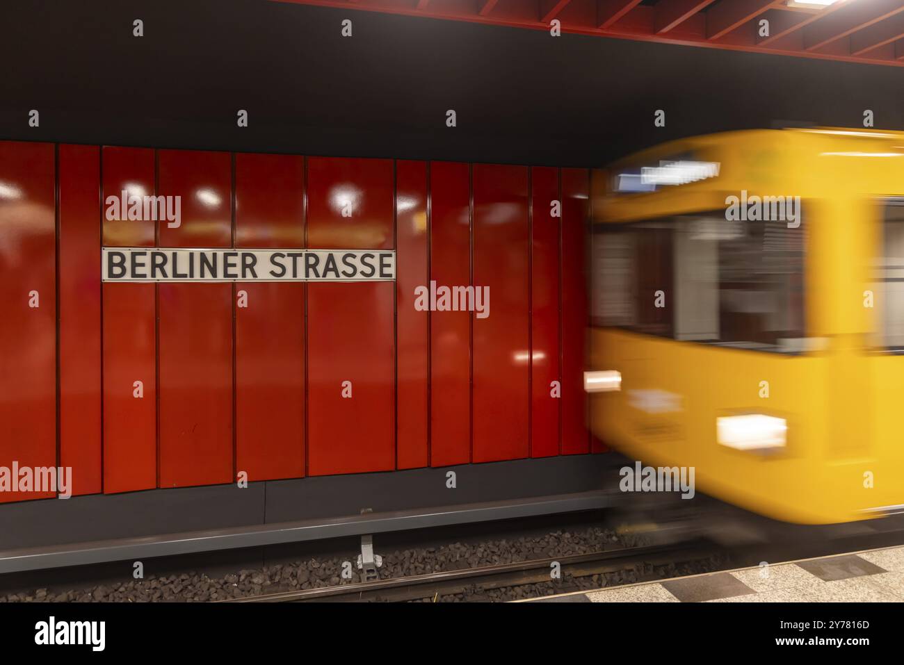 Stop and station sign Berliner Strasse of the Berlin underground ...