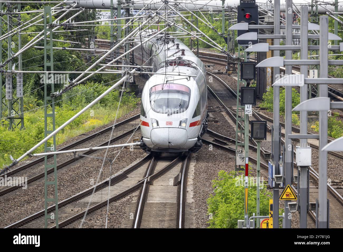 ICE train travelling on open track near Gesundbrunnen station, Berlin ...