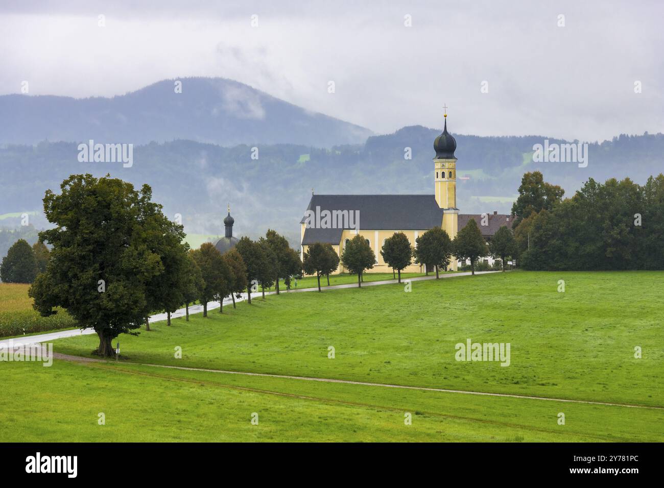 Pilgrimage church of St Marinus in Wilparting surrounded by wide green ...