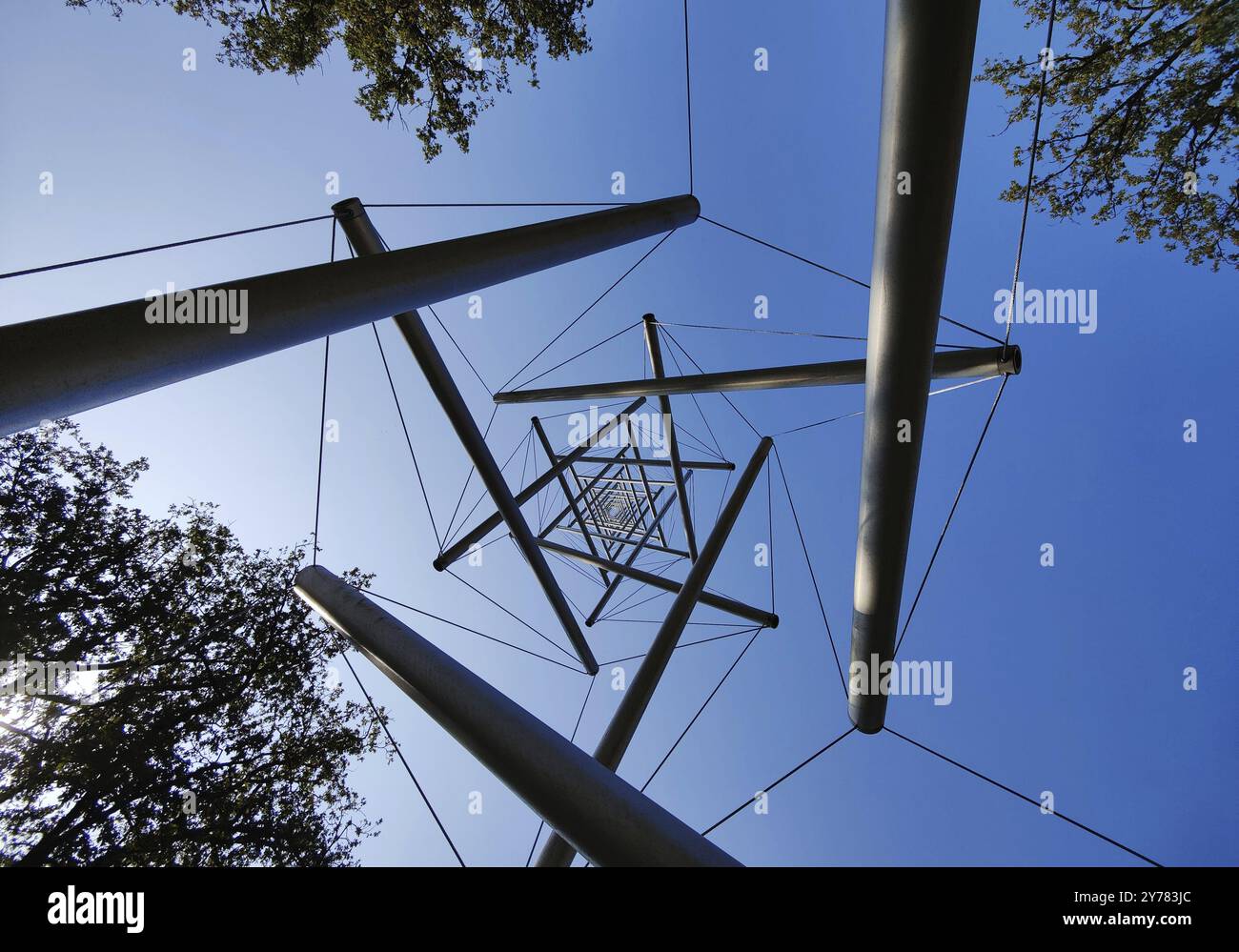 View of the artwork Needel Tower II by Kenneth Snelson, Tensegrity, Sculpture Park, Otterlo, De ...