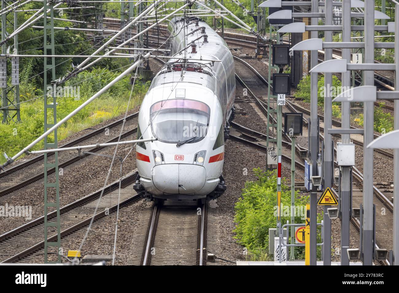 ICE train travelling on open track near Gesundbrunnen station, Berlin ...