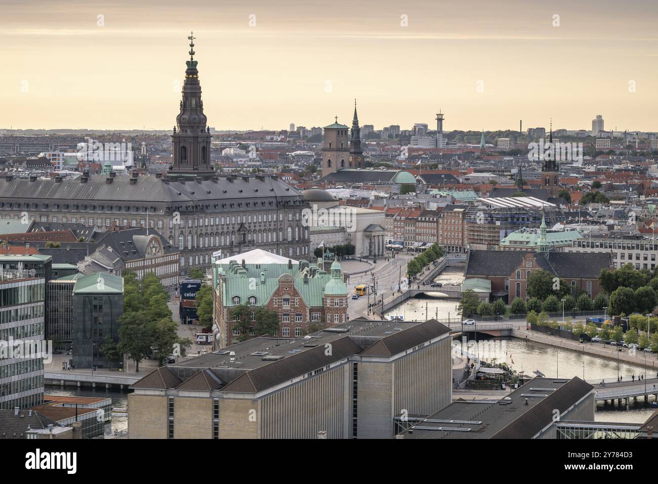 City centre with stock exchange, Christiansborg Palace and Gammel ...