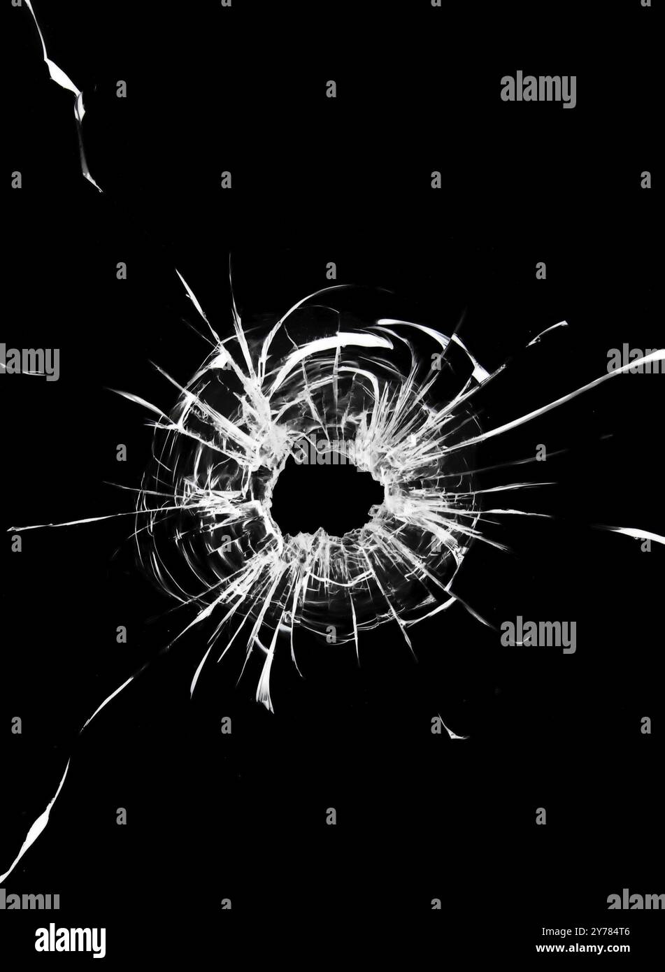 The effect of cracks and bullet holes on the glass. Broken car glass ...