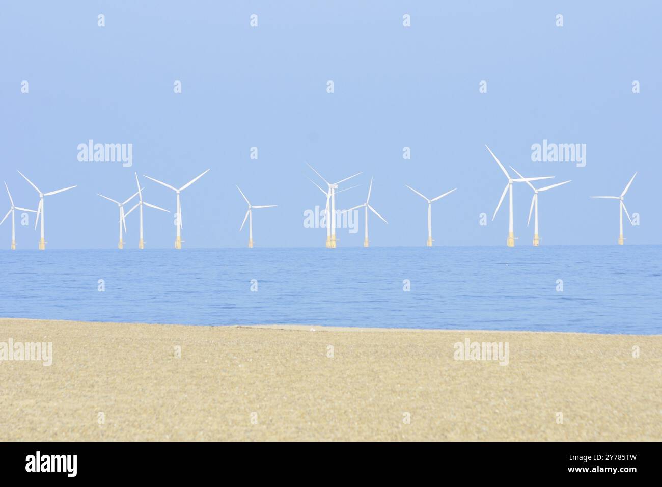 Wind farm with sandy beach in foreground Stock Photo - Alamy