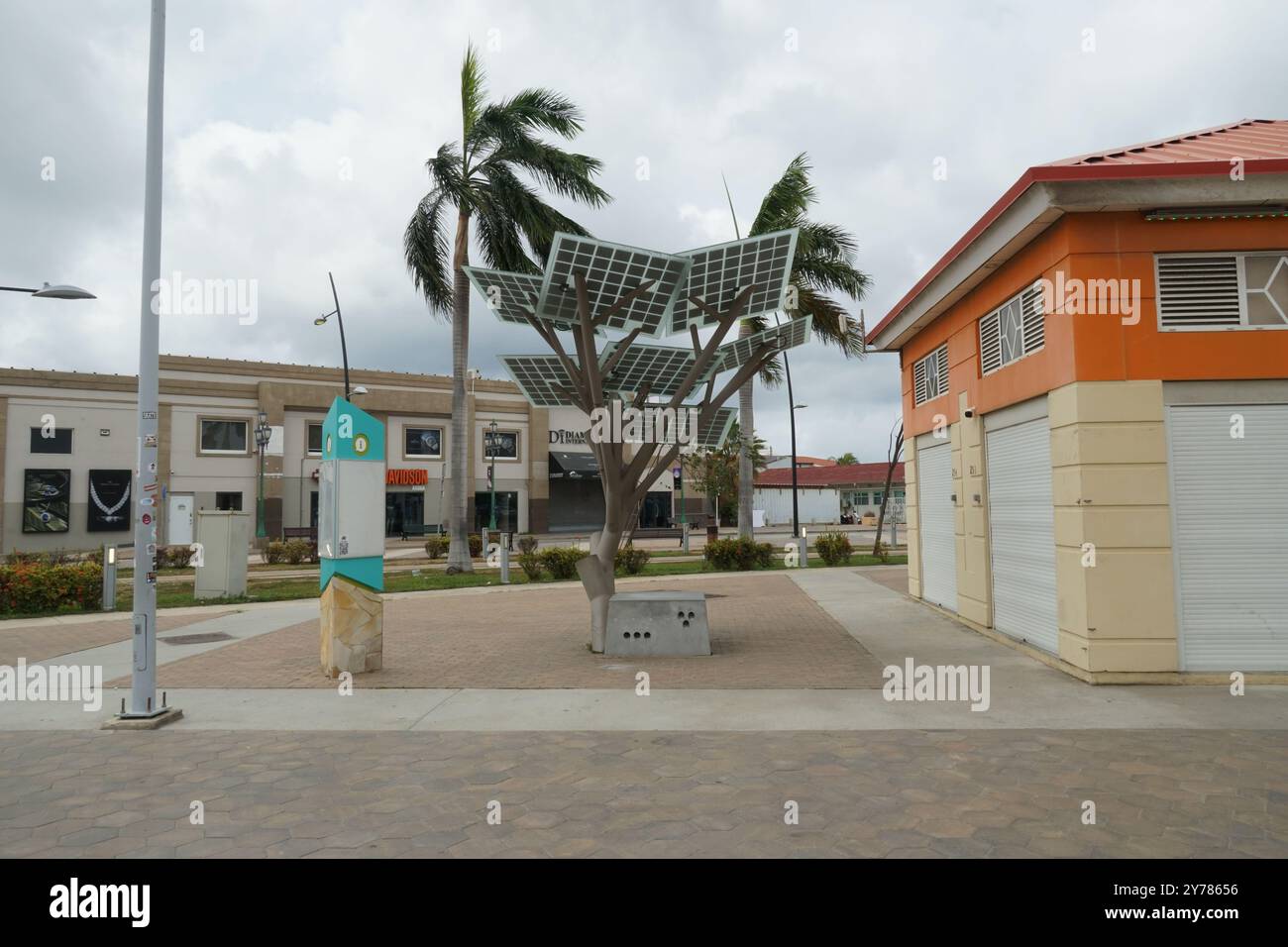 Futuristic tree with solar panels instead of leaves situated on the ...