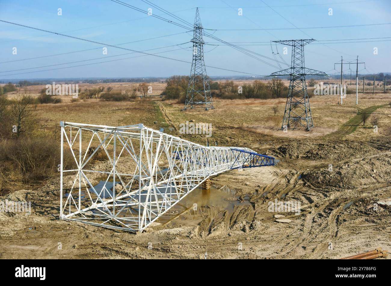 Installation of power lines, installation of electrical wire supports ...