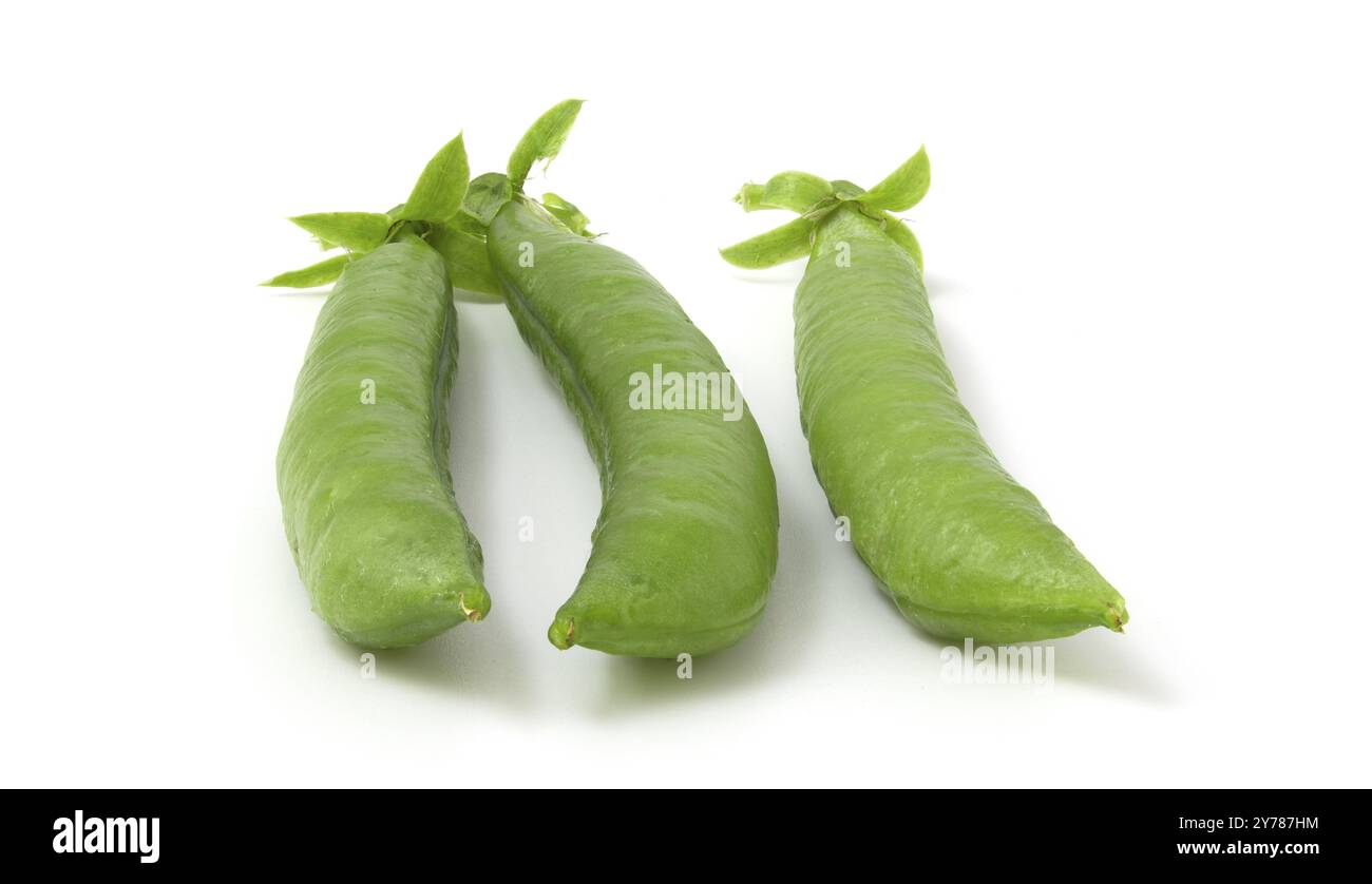 Fresh green pea pods isolated on white background Stock Photo - Alamy