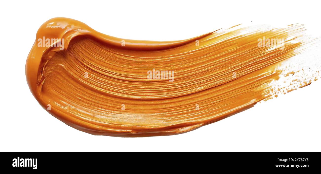 Orange brushstroke, a thick layer of paint on a white background Stock ...