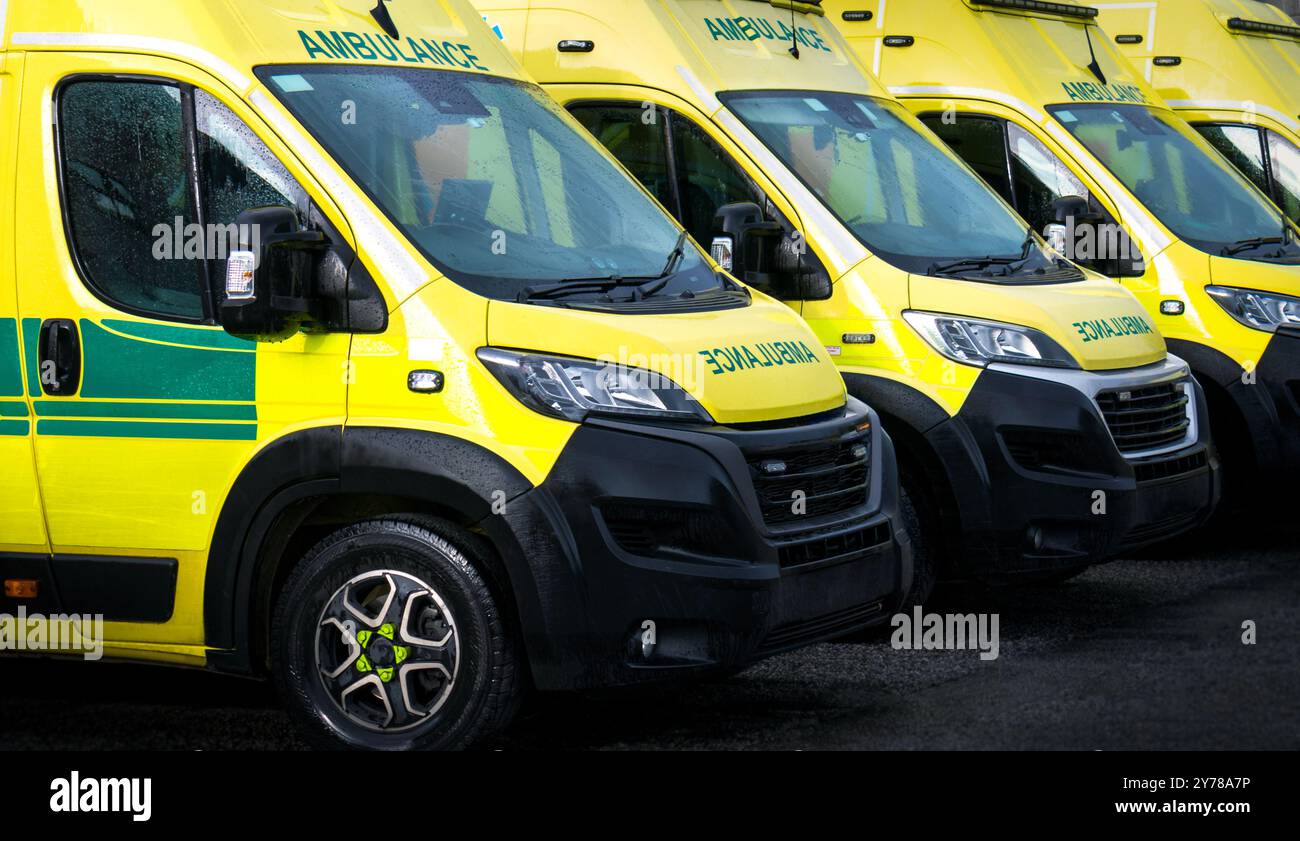 Ambulances - emergency services ambulance vehicles on standby. The ...