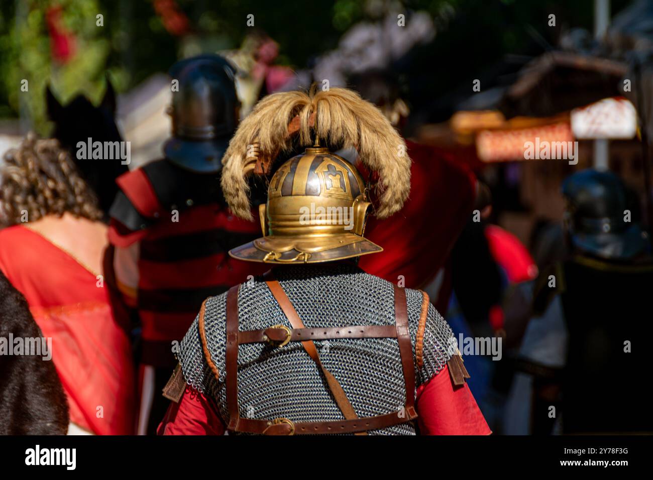 actor characterized as a centurion of the roman legion in a party of ...