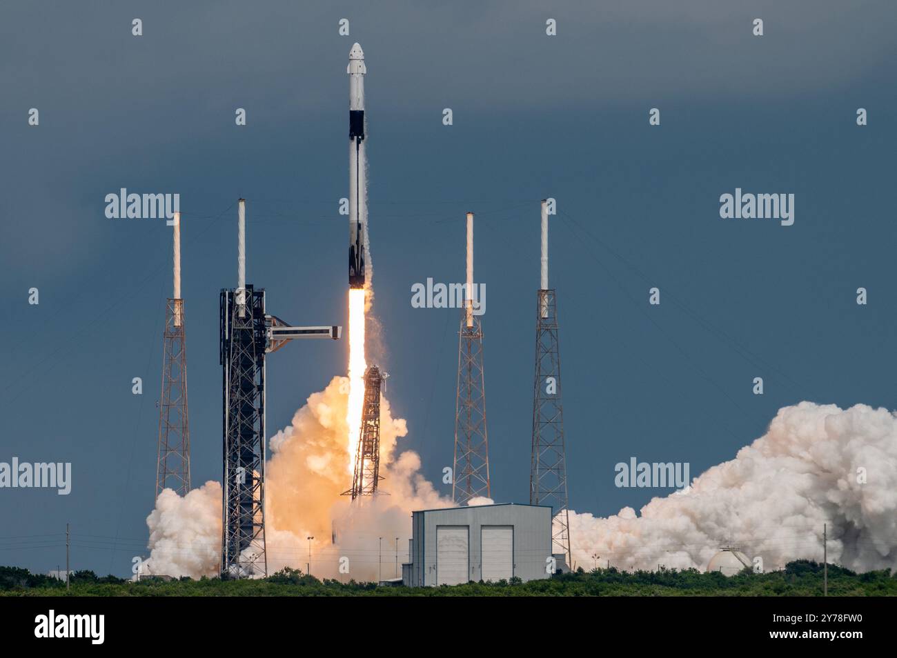 A SpaceX Falcon 9 rocket launches from Space Launch Complex 40 at Cape ...