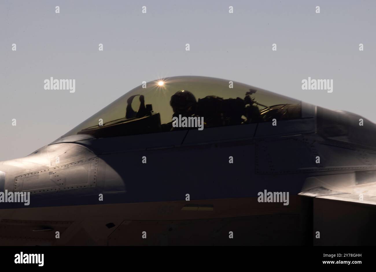 A U.S. Air Force F-22 Raptor Demo Team pilot taxies during the 2024 ...
