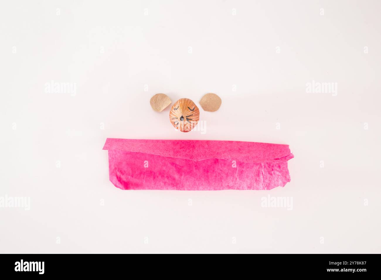 hazelnuts mouse craft process on light background, craft materials, DIY ...