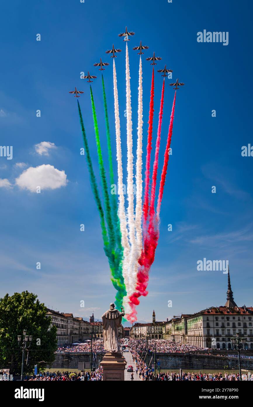The Italian Acrobatic Team, the "Frecce Tricolori", flies on the May ...
