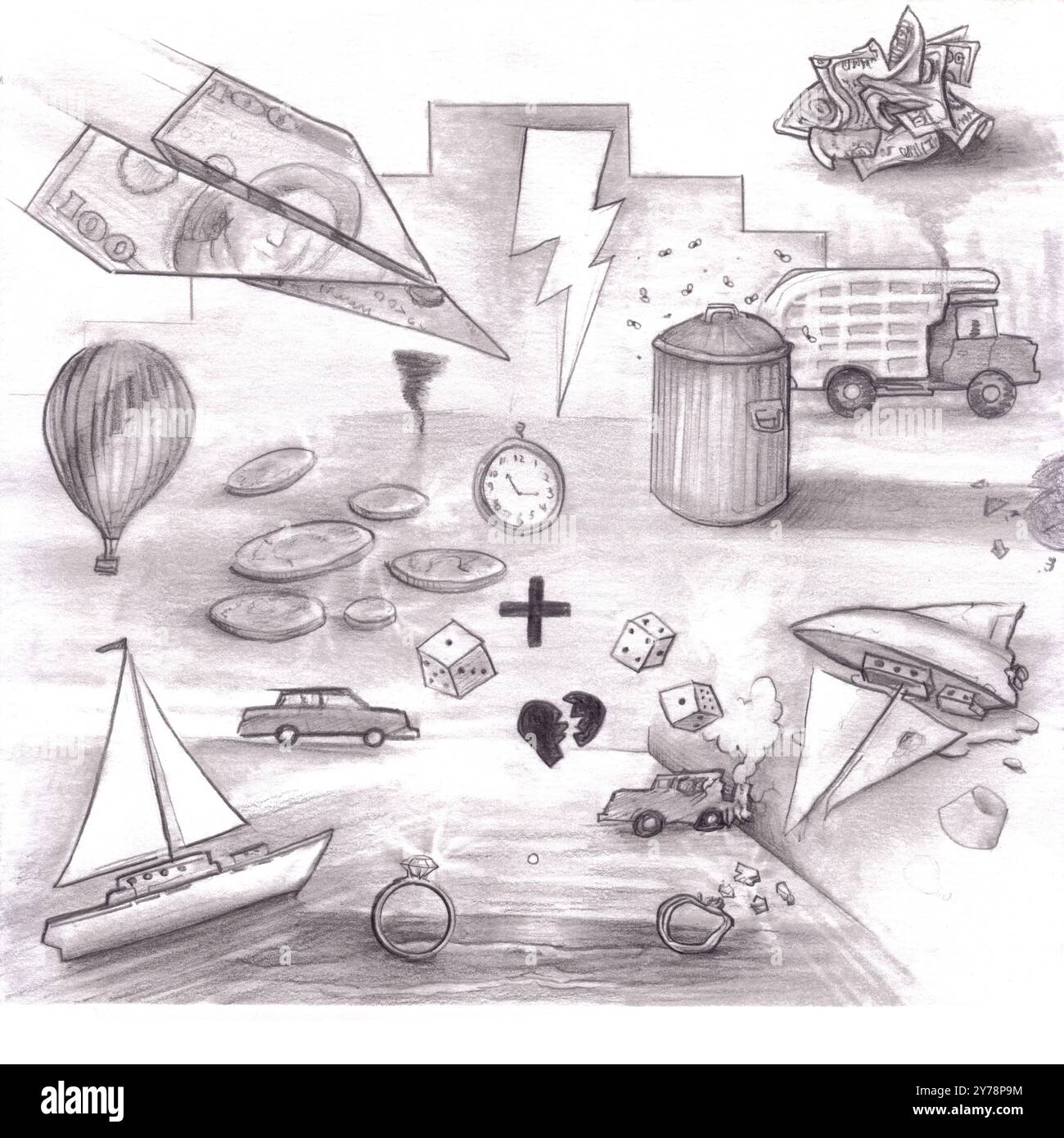 Grayscale illustration of wealthy objects on the left compared with ...