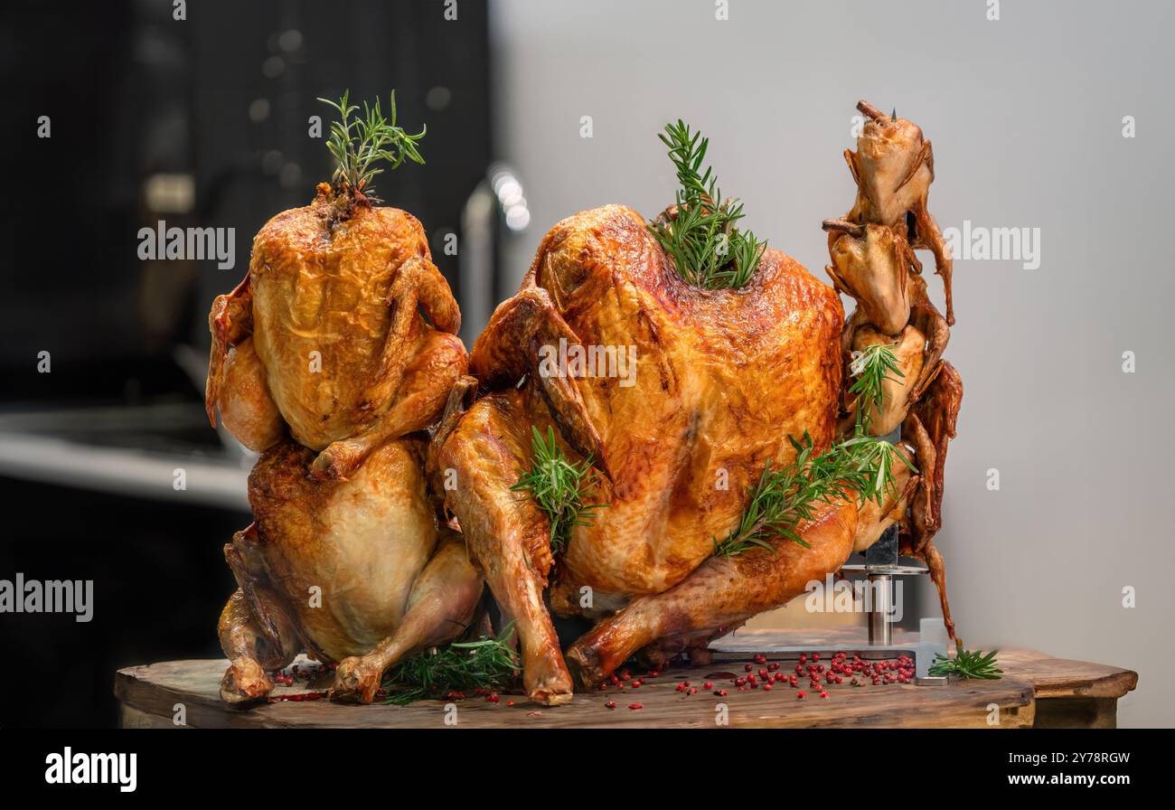 Fried chicken on the counter. Fried quail Stock Photo - Alamy
