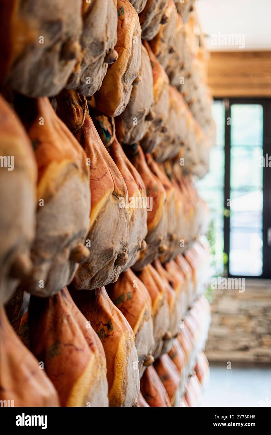 Artisanal manufacturing of hams seasoning Stock Photo - Alamy