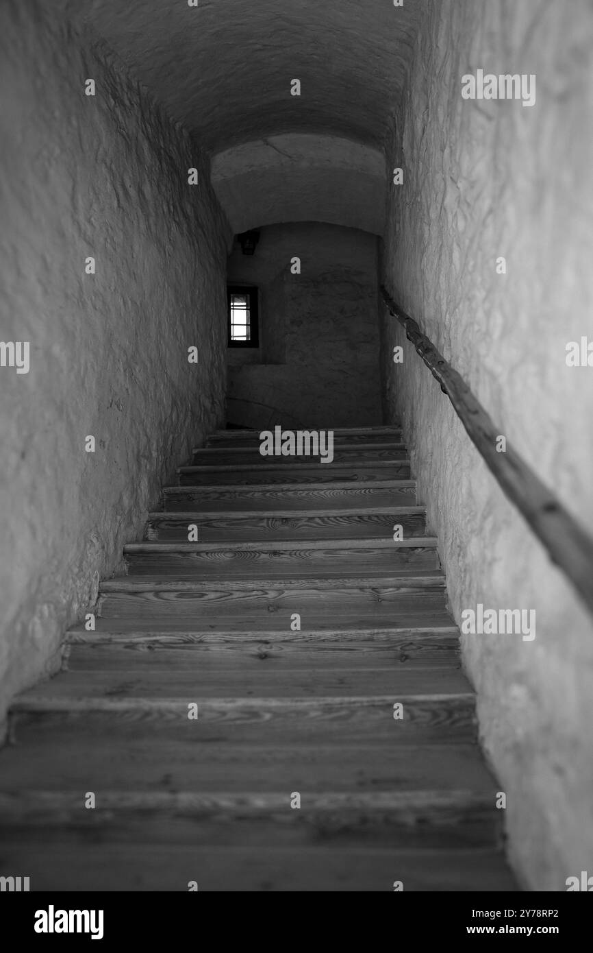 Close up view of a detailed scale model of an ancient stone fortress ...