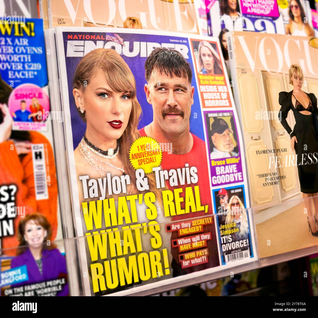 Taylor Swift, Travis Kelce on cover of National Enquirer magazine. The ...