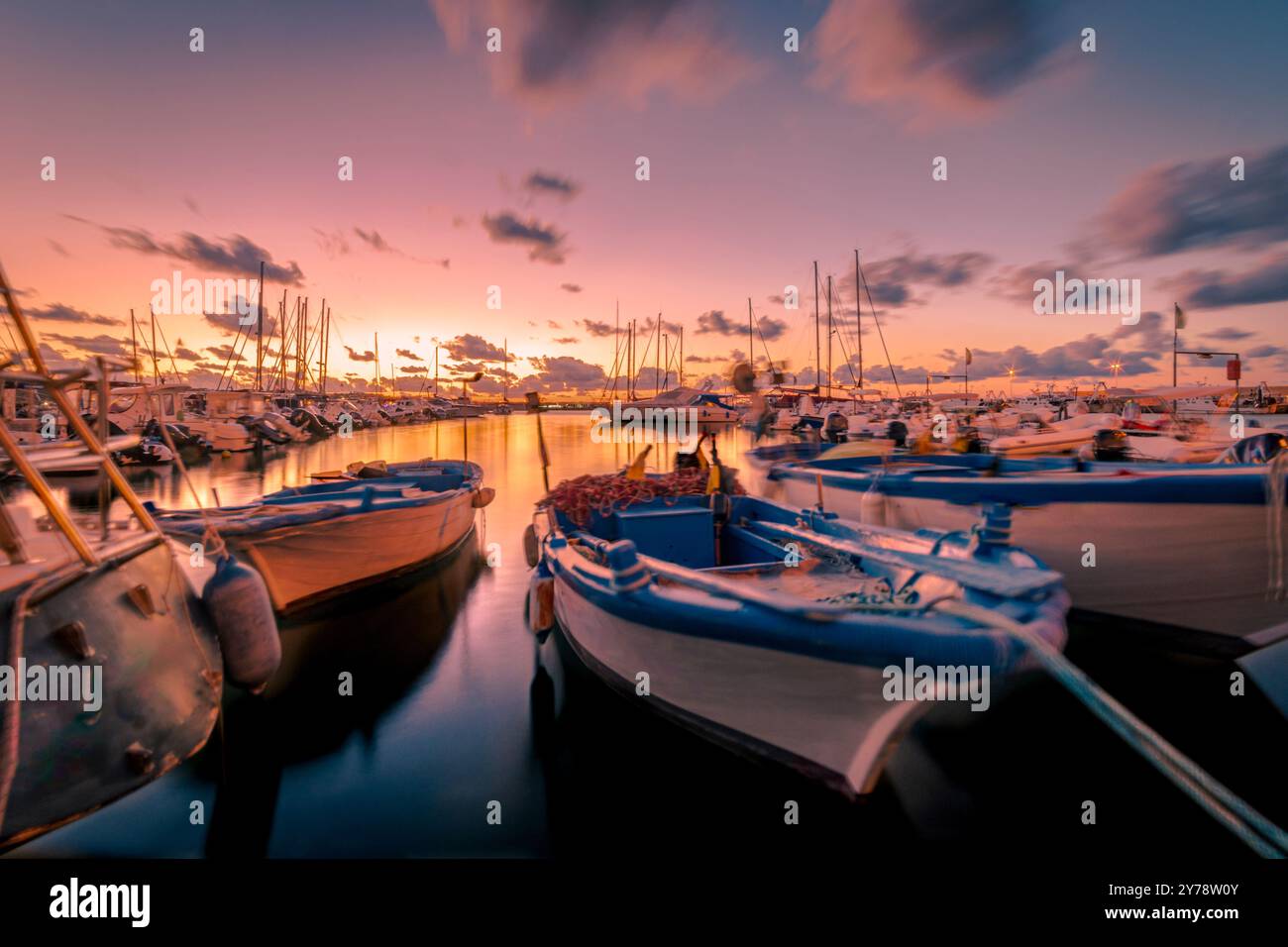 Vieste Harbour, in Puglia, at the sunset Stock Photo - Alamy