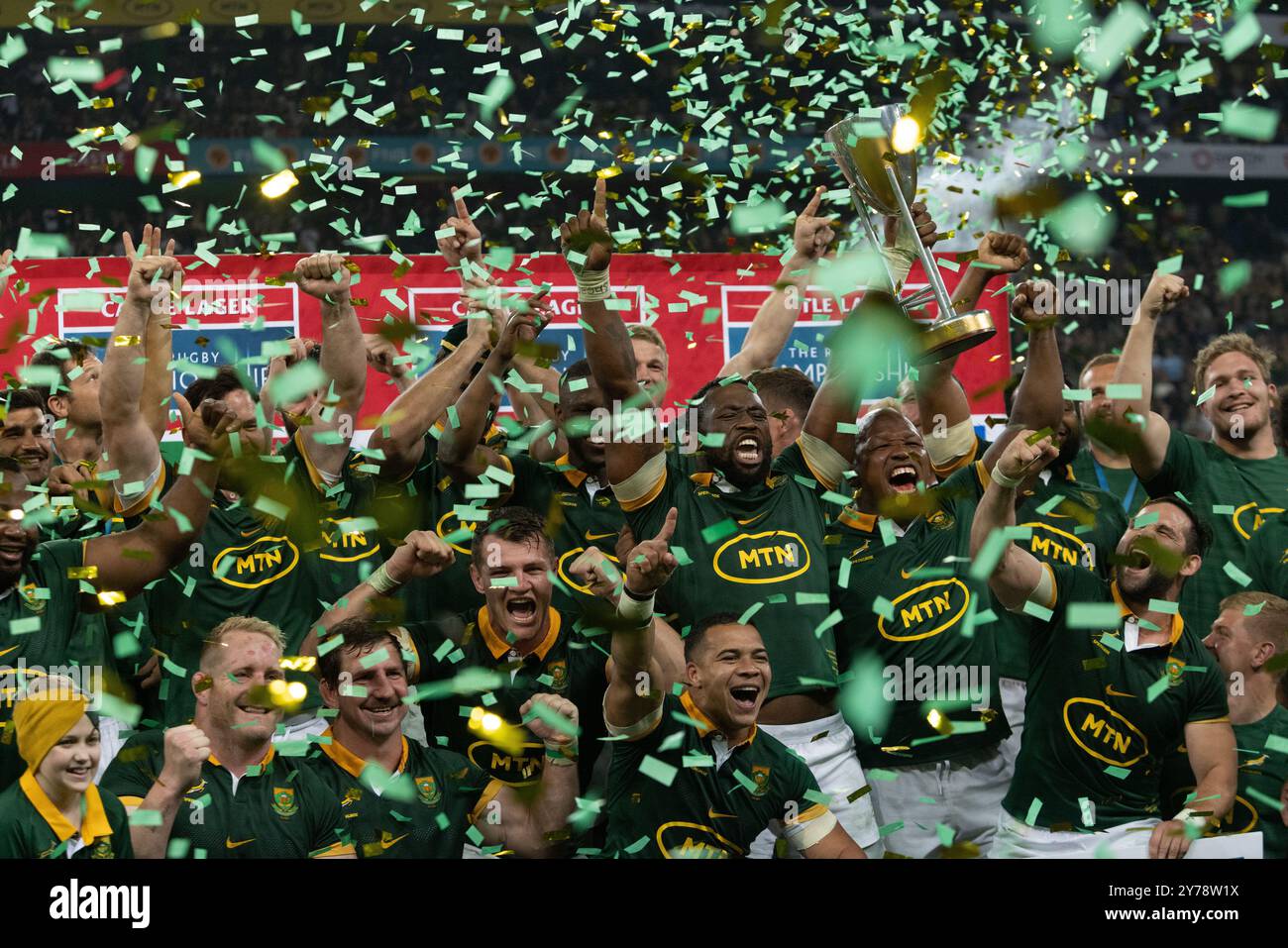Springboks celebrating a victory in the Castle Lager Rugby Championship ...