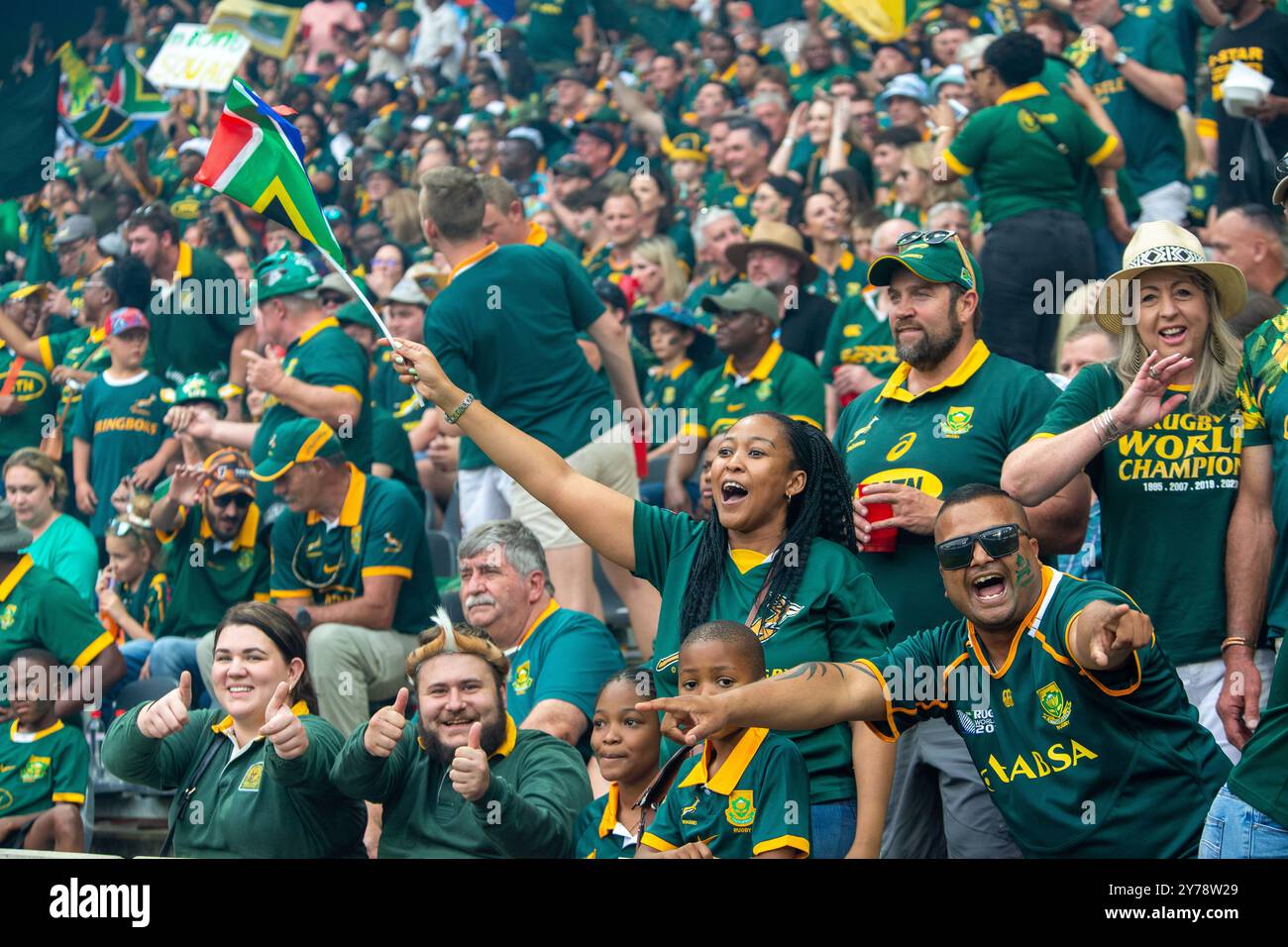 Mbombela, South Africa. 28th Sep, 2024. Excited Springbok fans during ...