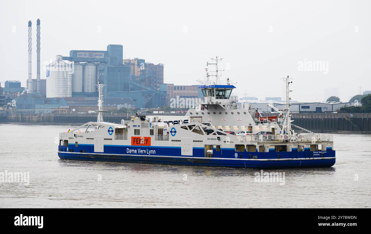 London, UK - September 20, 2024; Woolwich car ferry crossing the River ...